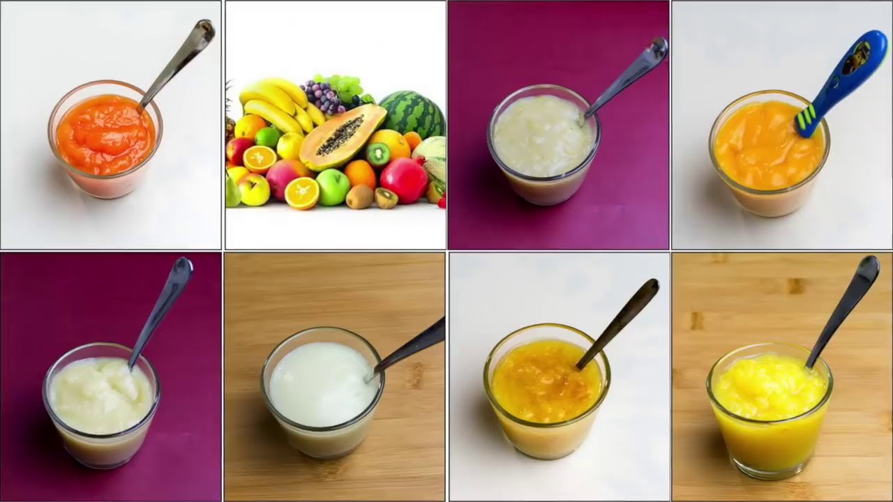 How to make 7 types Fruit Puree for Babies above 6months - YouTube