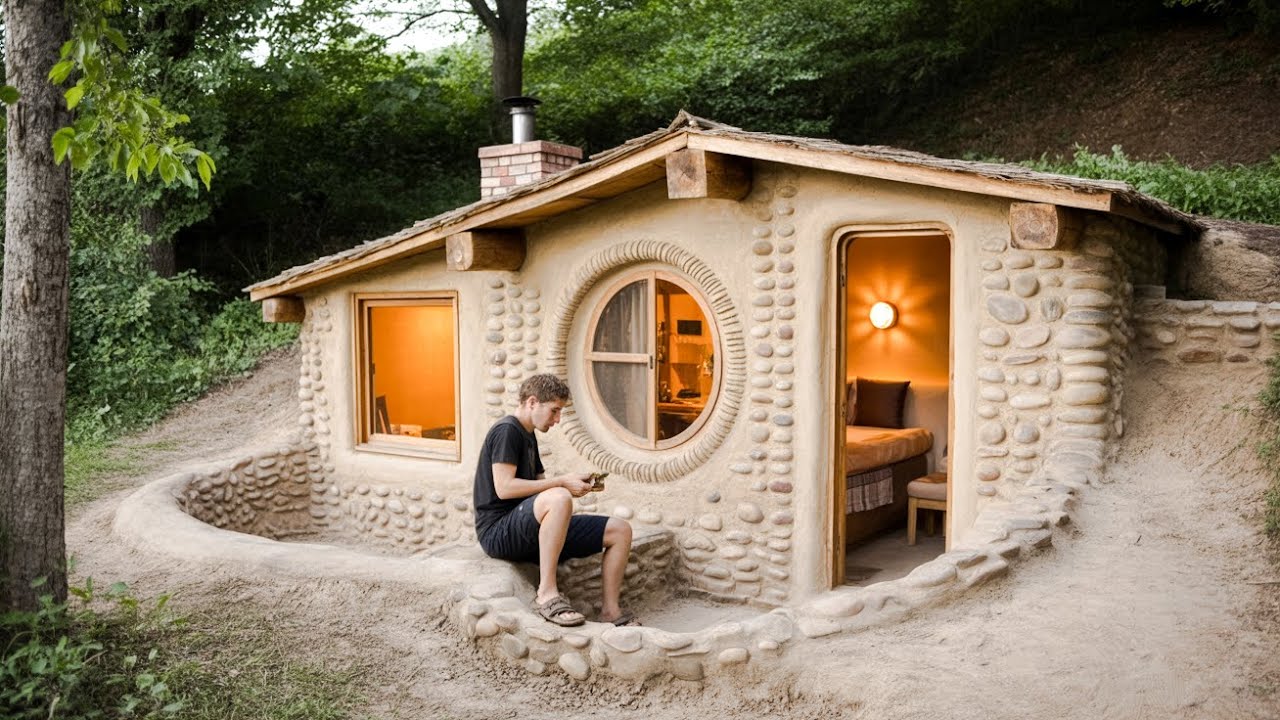 Man Builds Unique Wooden Cabin with Swing and Garden | Step to Step by ...