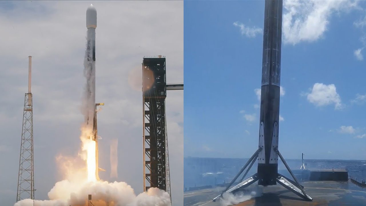 Falcon 9 launches GPS III SV07 and Falcon 9 first stage landing - YouTube
