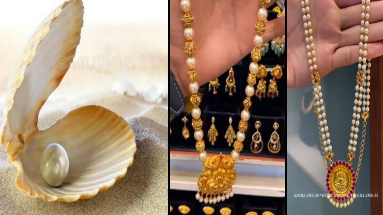 Lightweight gold pearl long haara collection👌/gold jewelry collection ...