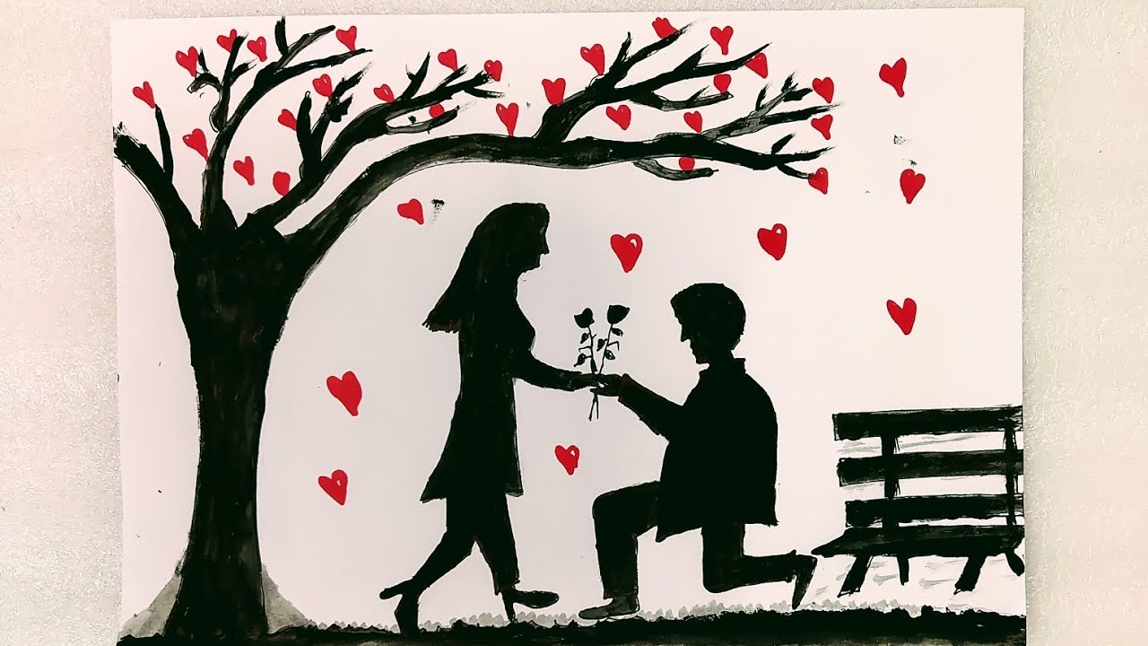 Valentine's day drawing /Love Couple drawing / Valentine's day painting ...