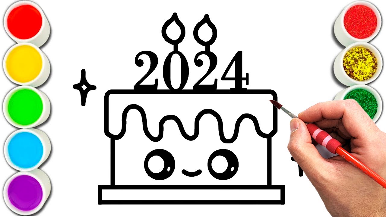 NEW YEAR CAKE 2024 Drawing, Painting & Coloring For Kids and Toddlers ...