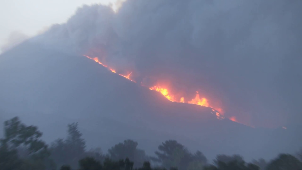 Thomas Fire eats Montecito Peak - YouTube