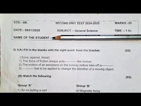 6 th std, II Unit Test 2025-26, General Science Question Paper Pattern ...