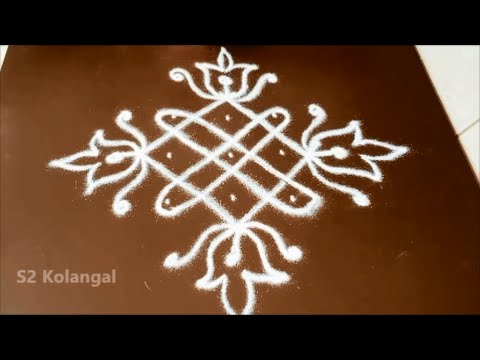 simple sikku kolam / neli kolam with 5 to 1 straight dots - YouTube
