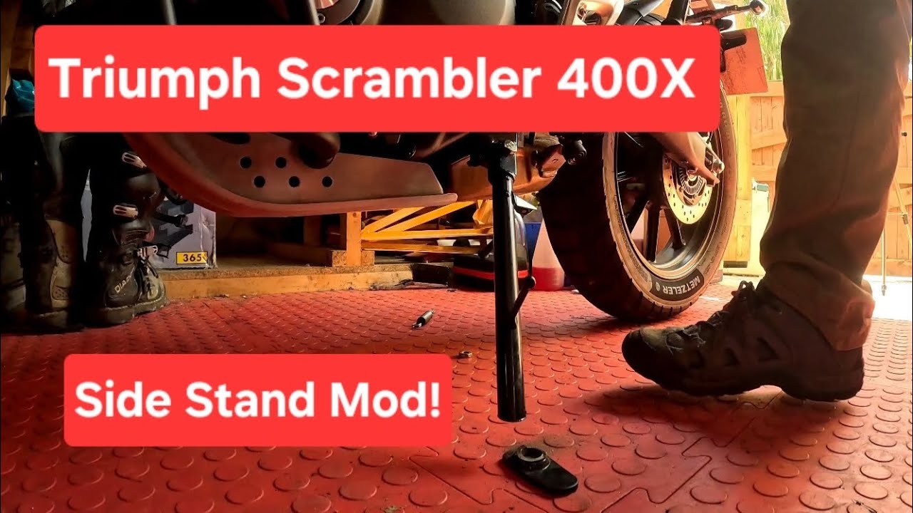 Triumph Scrambler 400X Short sidestand mod - YouTube