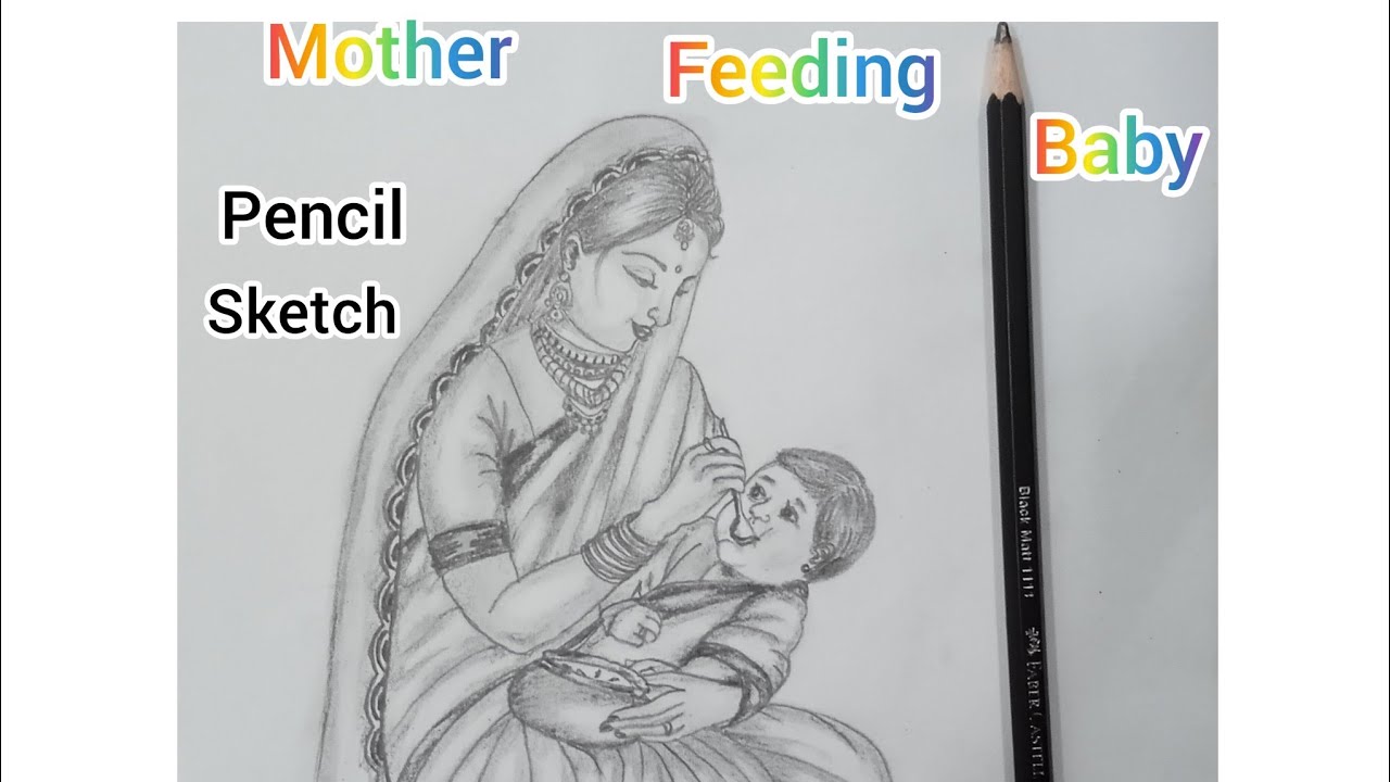 How to draw mother feeding baby || pencil sketch|| art zone techo🎨 ...