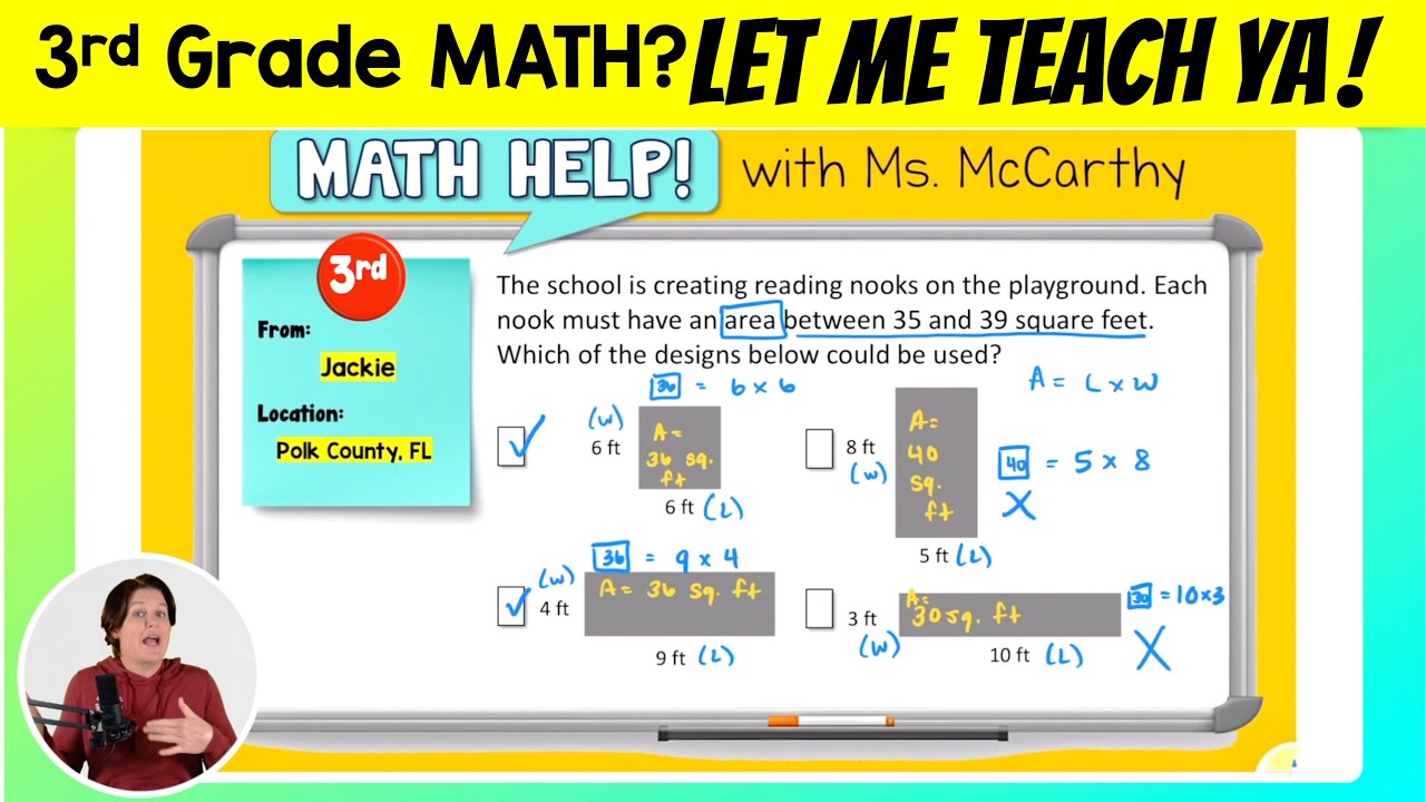 3rd | Find the Area Using A = L x W Formula (Real-World Problem) | Math ...