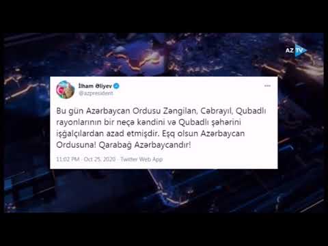 Prezidenti İlham Əliyev Qubadlı şəhərini işğalçılardan azad edildiyini yazdı