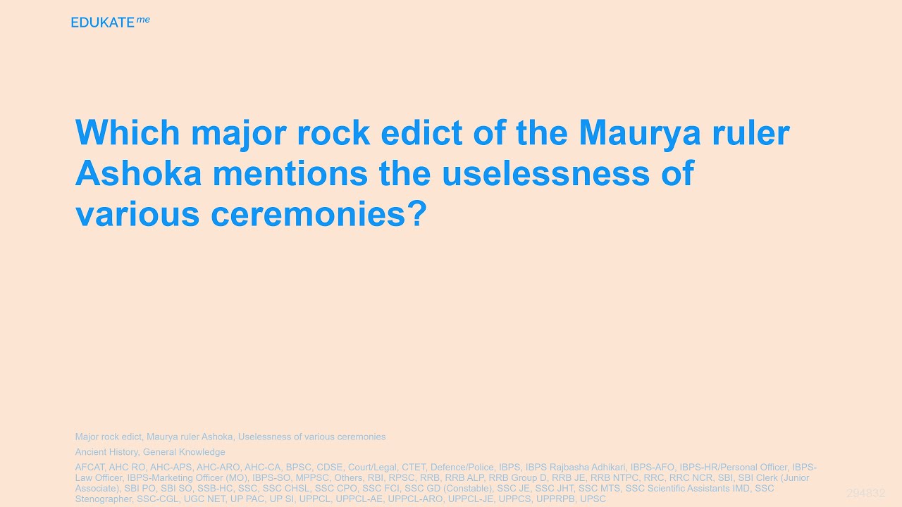 Which major rock edict of the Maurya ruler Ashoka mentions the ...