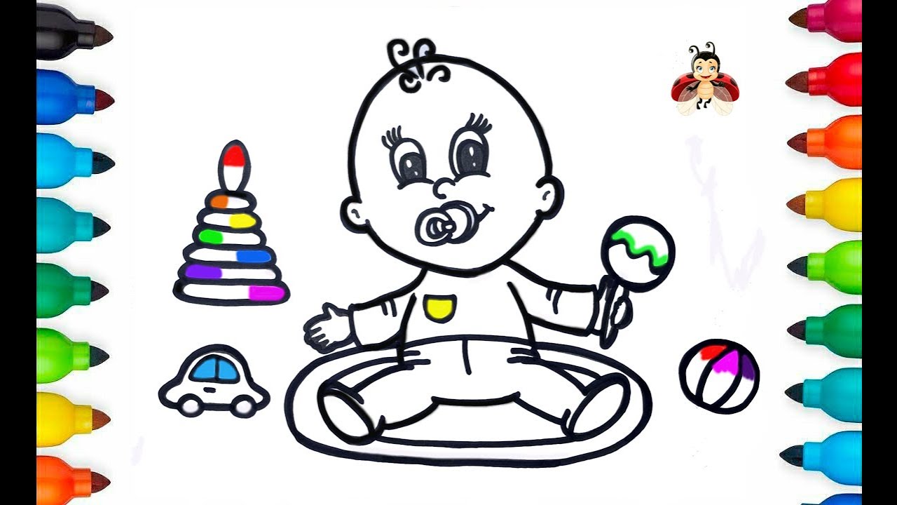 Baby Drawing, Colouring for kid's, Toddlers/ How to Draw Cute Baby and ...