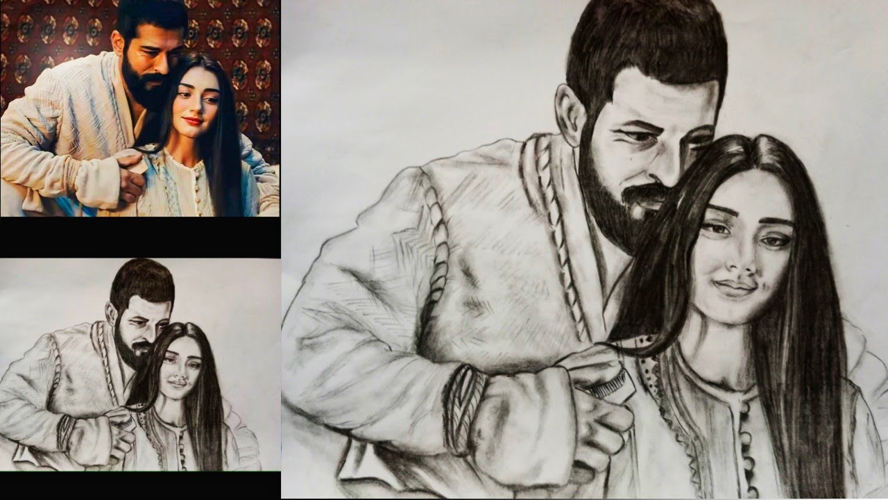 krulus and bala sketch | couple Portrait | charcoal drawing| how to ...