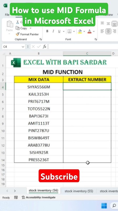 How to use MID Formula in Easy way on Ms Excel | #shorts #ytshorts #excelwithbapisardar #reels ...