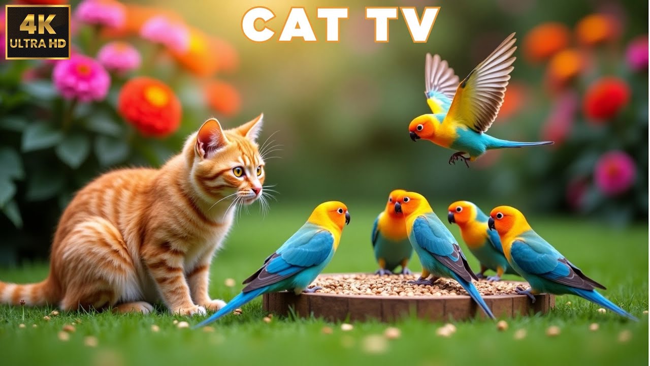 CAT TV 🐾 Birds and Squirrels Sharing a Picnic Spot 🐦 Relaxing Nature ...