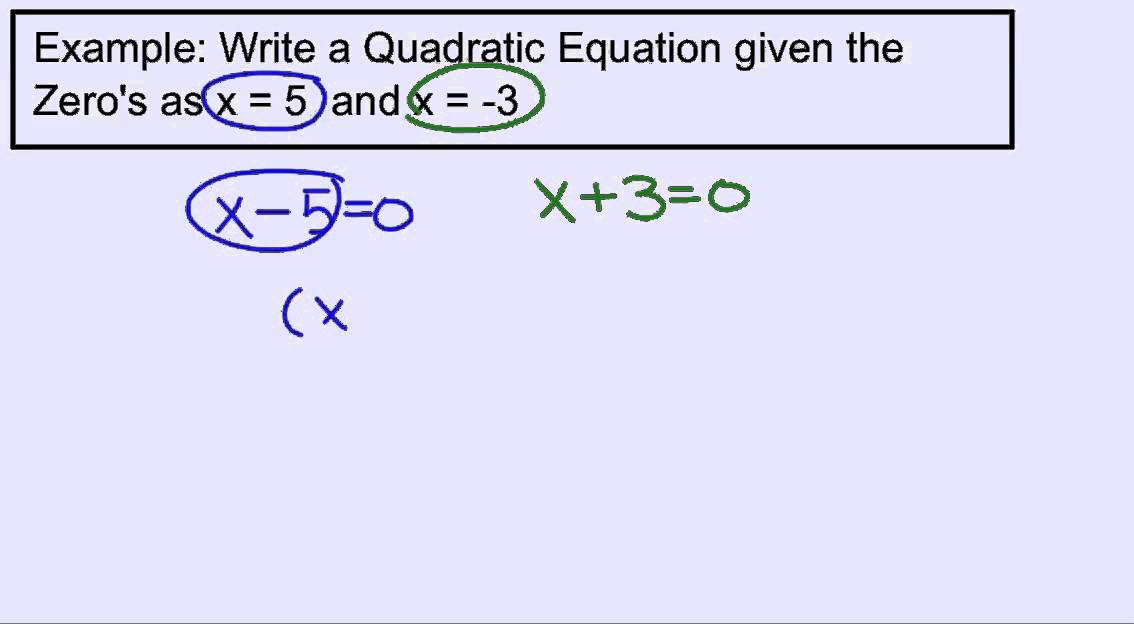 Writing A Quadratic Function Given The Zero s YouTube