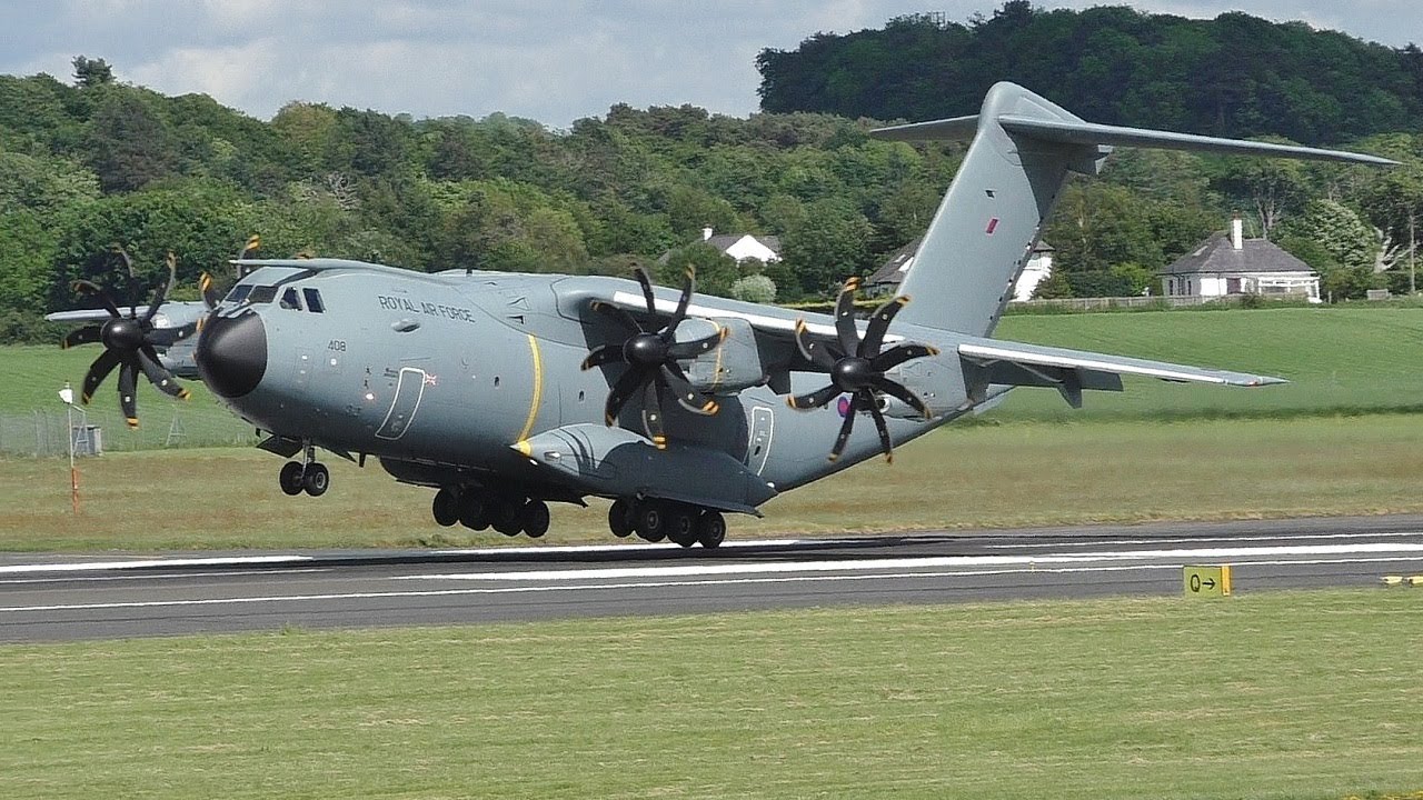 2 RAF A400Ms Landing at Prestwick Airport - YouTube