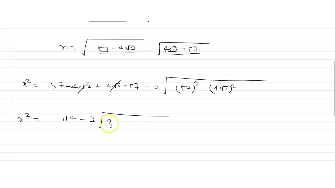 The difference `x =sqrt(|40sqrt2-57|)-sqrt(40sqrt2 +57)` is an integer ...