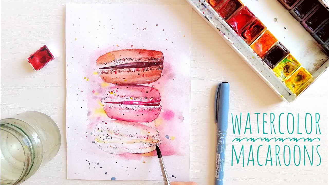 How to paint macaroons with watercolor// watercolor food painting - YouTube