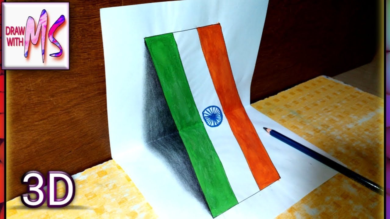 INDIAN FLAG Drawing in 3D | Realistic | Republic day Drawing ...