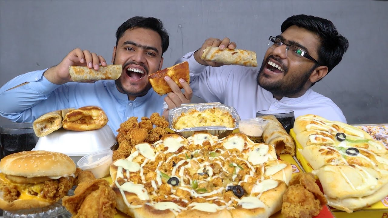 Eating Crown Crust Pizza With Tower Burger And Drumstick - YouTube