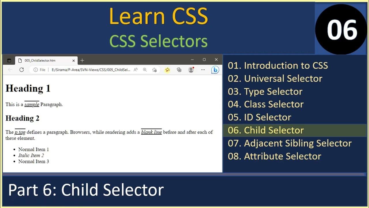 CSS Selectors | Part 6 - Child Selector | CSS Tutorials #06 - YouTube