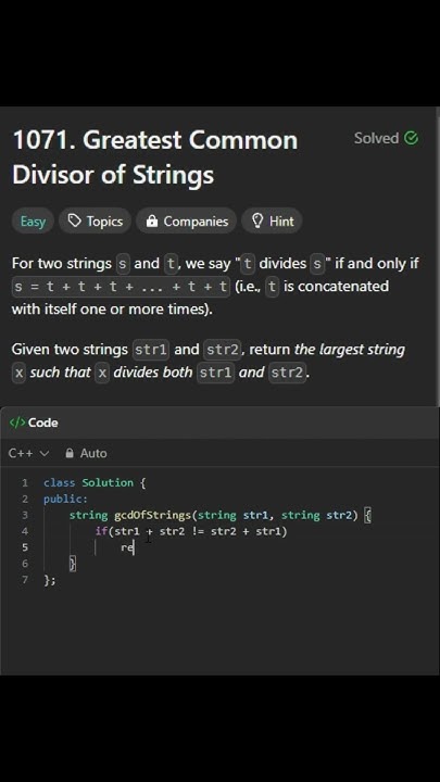 Leetcode 75 Day 5 Greatest Common Divisor Of Strings Coding