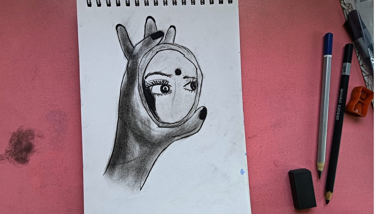 How to draw a woman looking in the mirror ||learning step by step ...