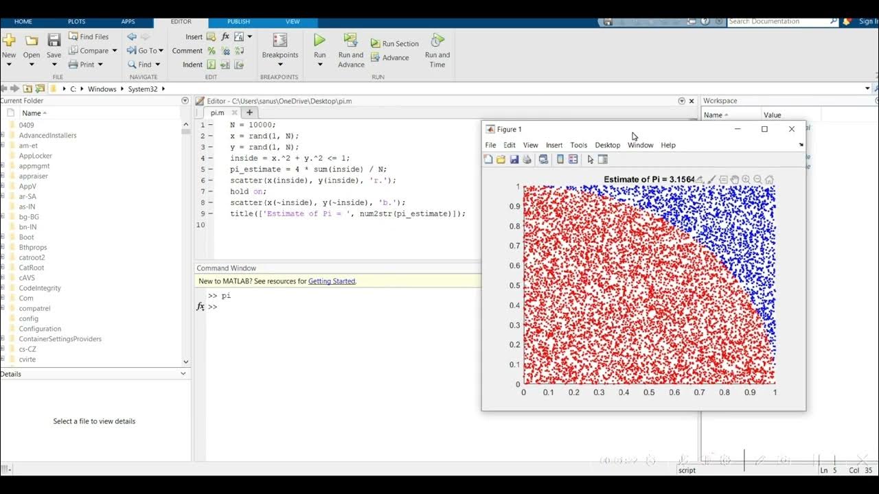 Calculate the value of PI in Matlab using Monte Carlo technique - YouTube
