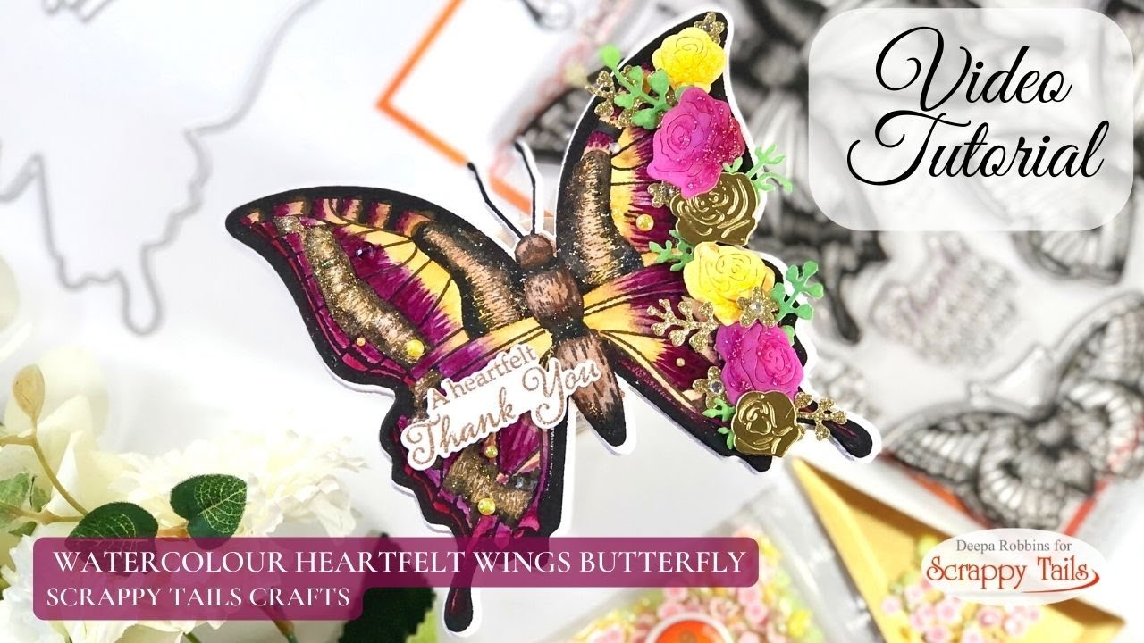 Watercolour Heartfelt Wings Butterfly | Scrappy Tails Crafts - YouTube