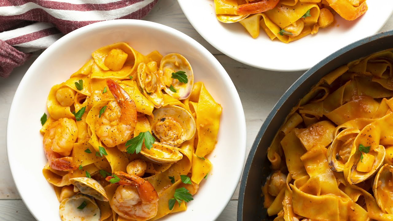 Pappardelle Pasta with Seafood Sauce Recipe ⁠ - YouTube