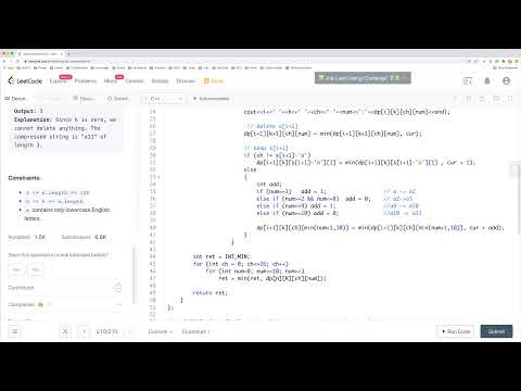 【每日一题】1531. String Compression II, 7/27/2020 - YouTube