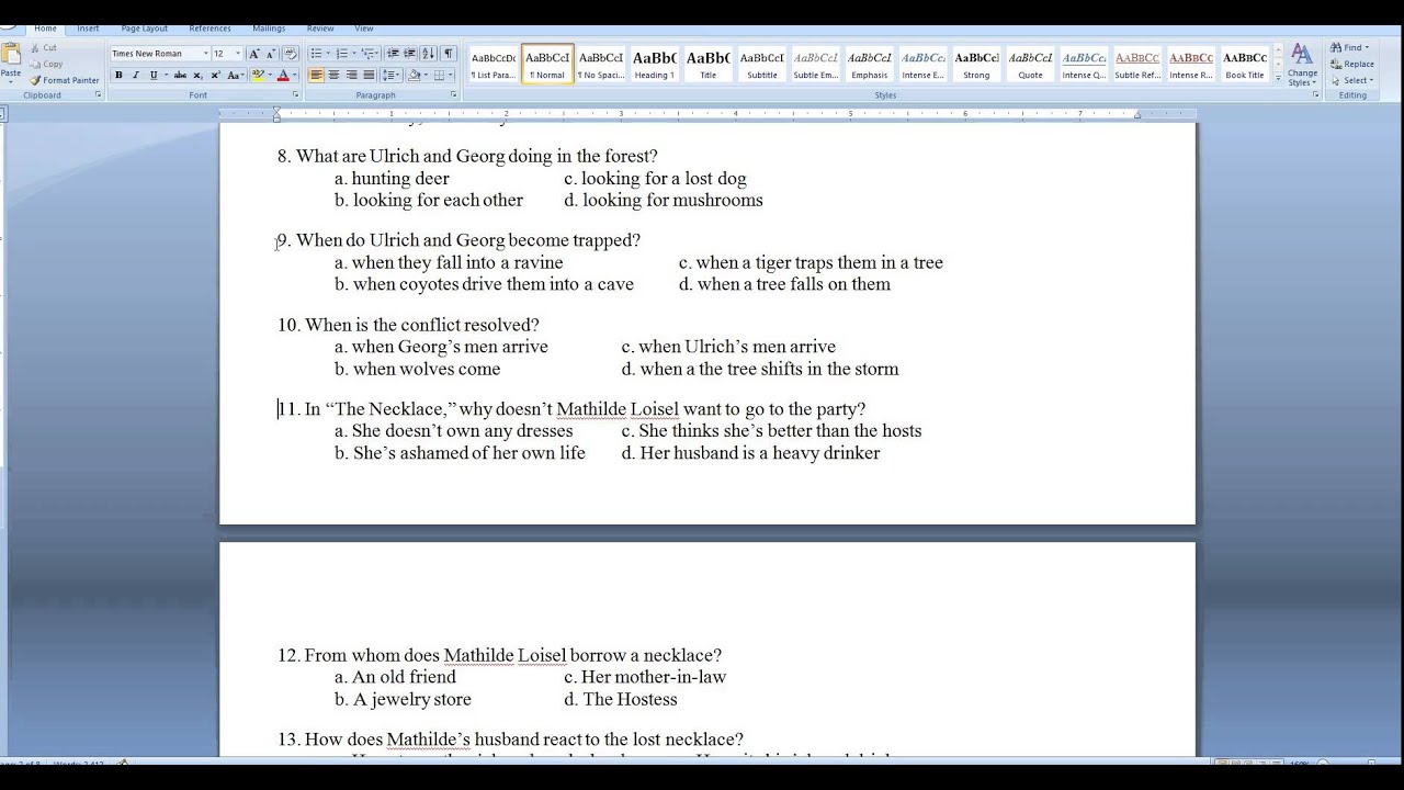 English 9A Final Exam Multiple Choice 1 26 - YouTube