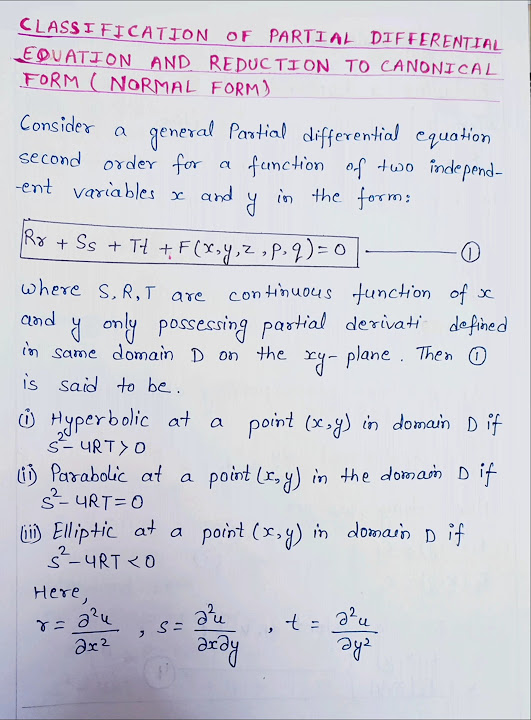 Classification of PDE and reduction to Canonical form[Partial differential equations] # ...