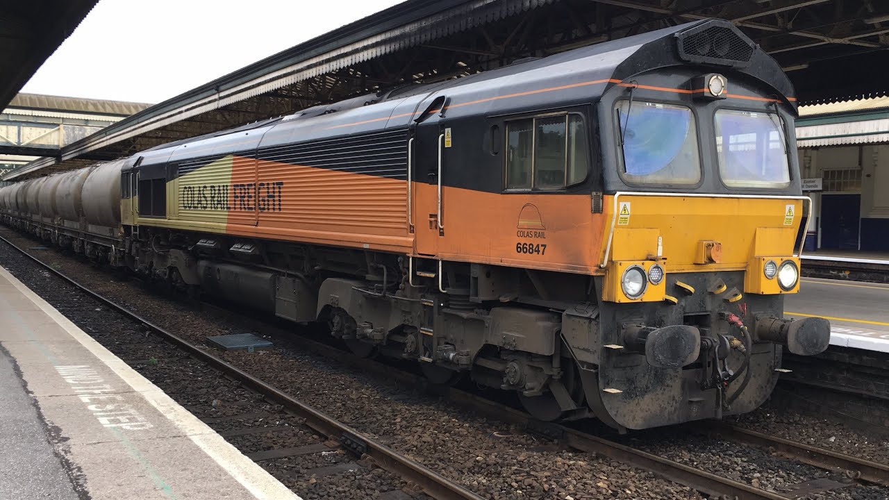 (HD) Class 66 On Cement - Colas Railfreight Class 66847 At Exeter St ...