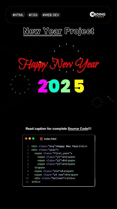 Happy New Year 2025 Project using HTML, CSS and JavaScript! #shorts #newyear - YouTube