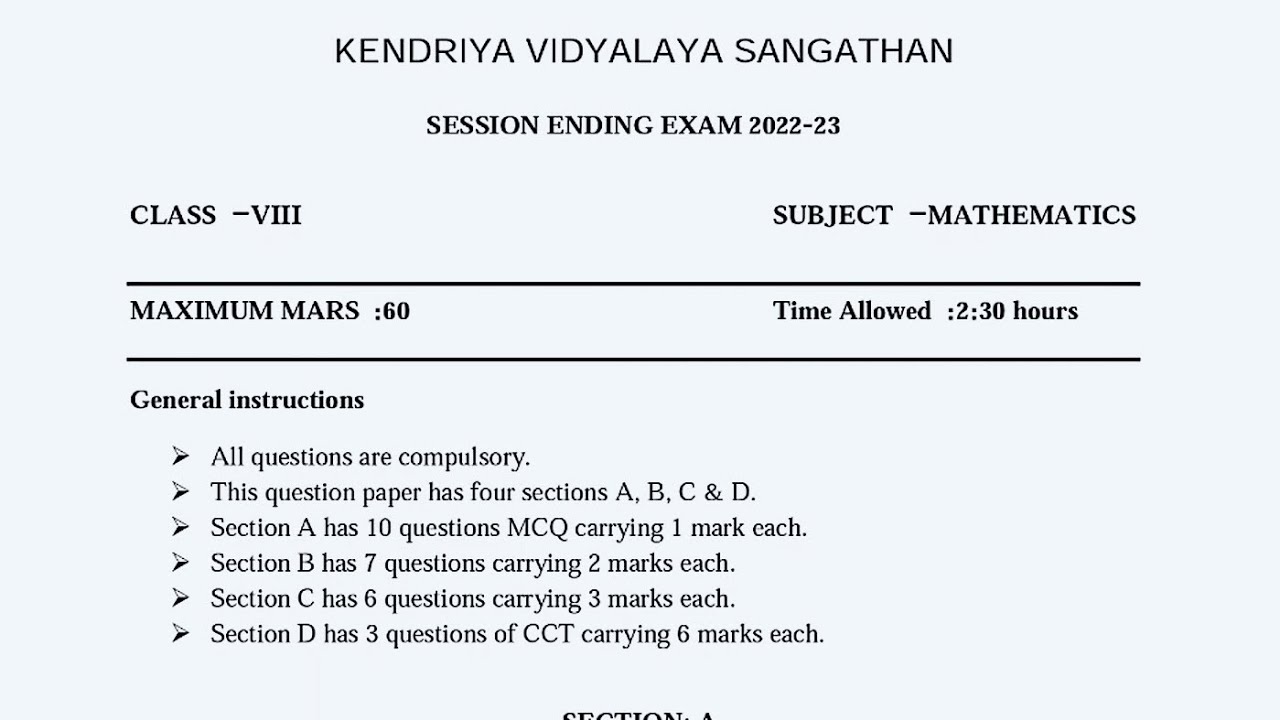 Class 8 Maths Final Exam Question Paper (2022 - 2023) - YouTube