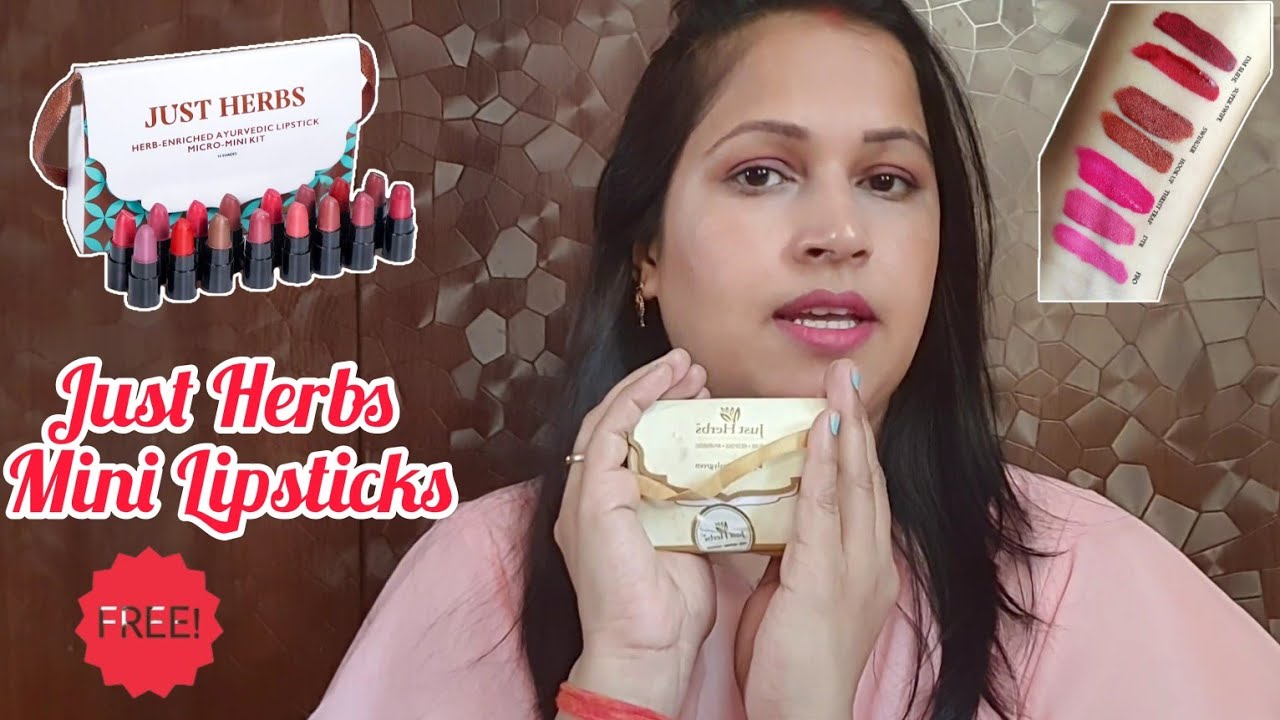 Just Herbs Mini Bullet Lipstick Kit swatches | 16 miniature lipsticks ...