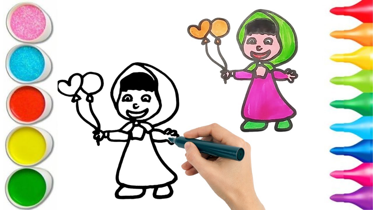 How To Draw cute Masha EASY step by step Drawing, Painting & Coloring ...