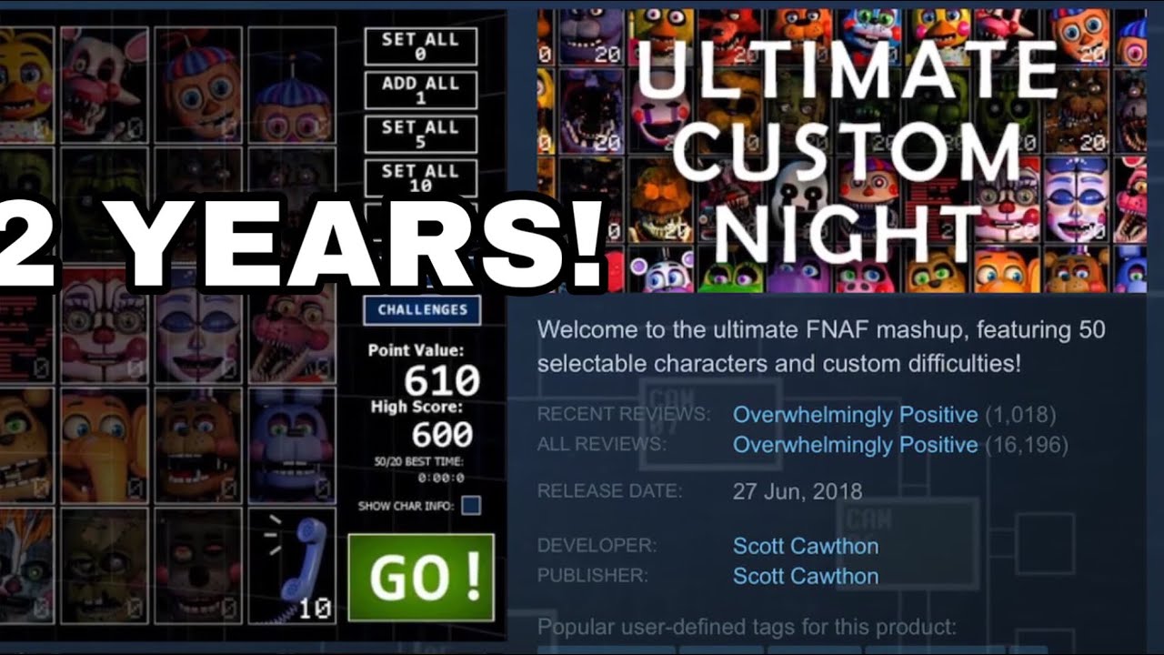 FNAF UCN 2 YEAR ANNIVERSARY IS TODAY! 2 YEARS OF ULTIMATE CUSTOM NIGHT ...