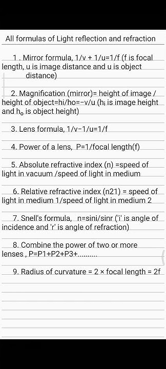 Formulas of light reflection and reflection || Light reflection and ...