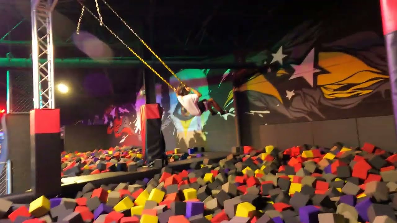 Trampoline Park Foam Pit Swing - YouTube