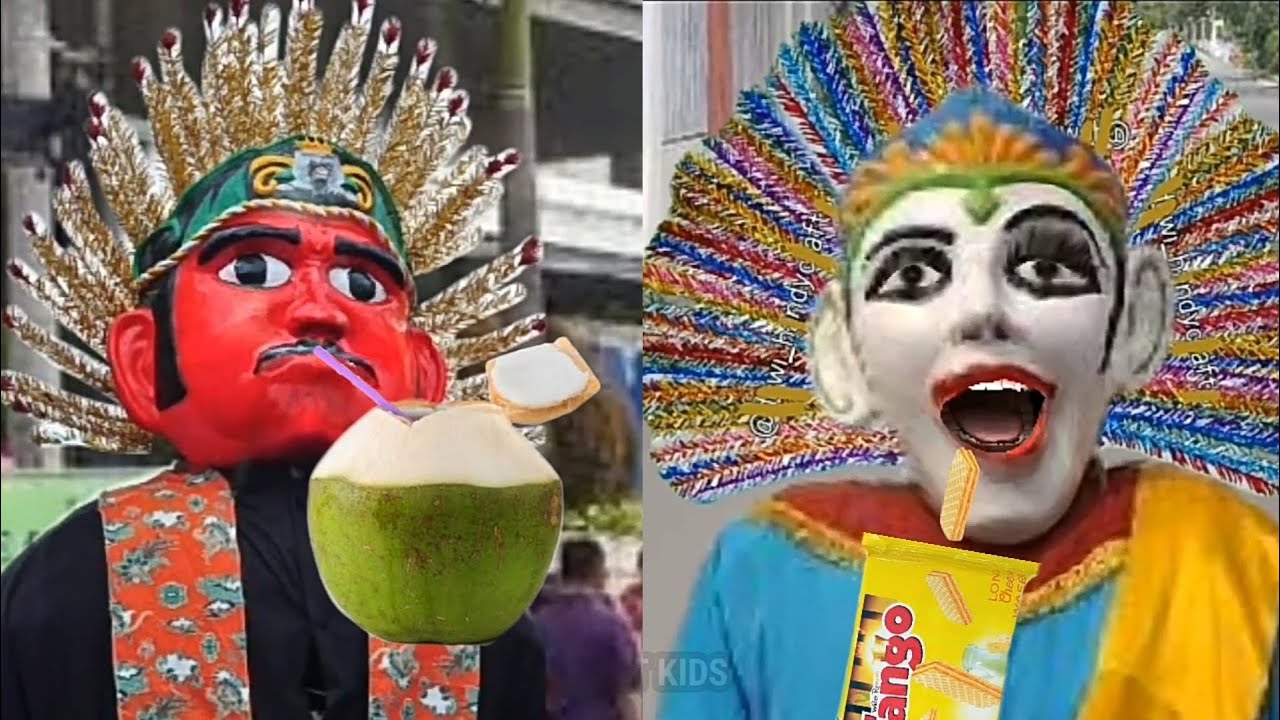 Ondel Ondel makan wafer tango keju, Minum kelapa muda dikasih Adit Sopo ...