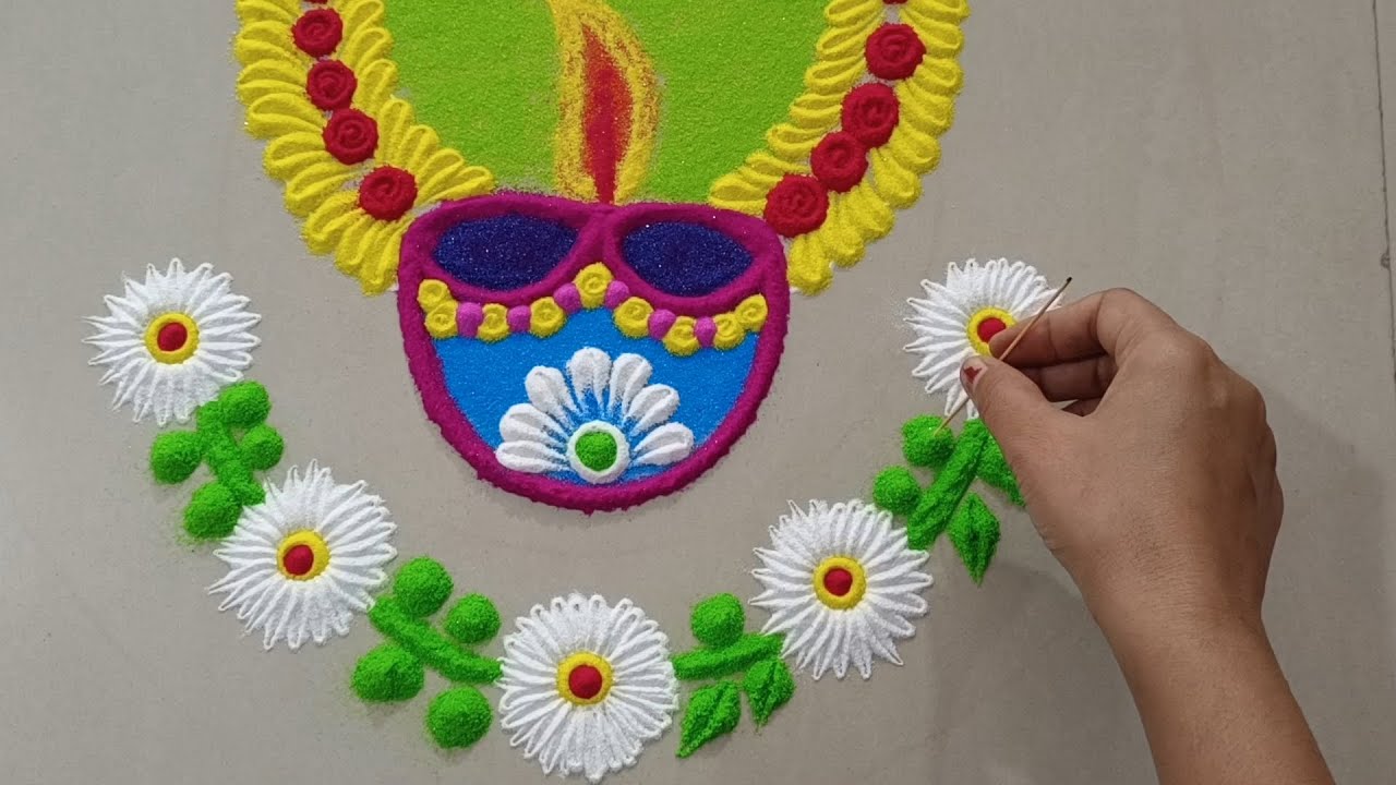 Diya Rangoli for Diwali | Simple rangoli design for beginners ...