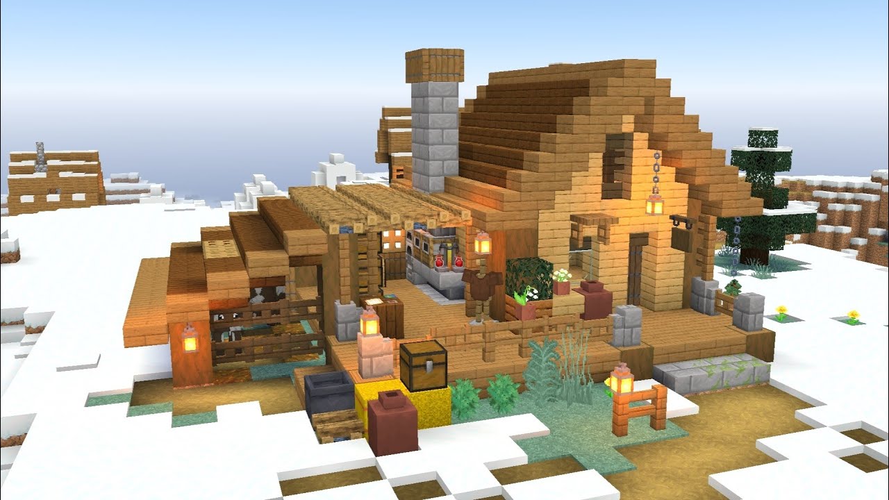 MINECRAFT | Tutorial membuat WINTER CABIN di biome SNOWY - YouTube