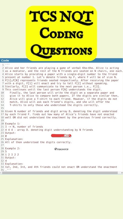 Advance Coding 😲 | Tcs NQT 2024 Preparation || Previous year coding Question || TEKNO UF #shorts ...