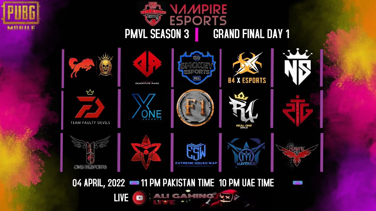 FINAL DAY 1 - PMVL SEASON 3 - VAMPIRE ESPORTS ( ALI GAMING LIVE - PUBG ...