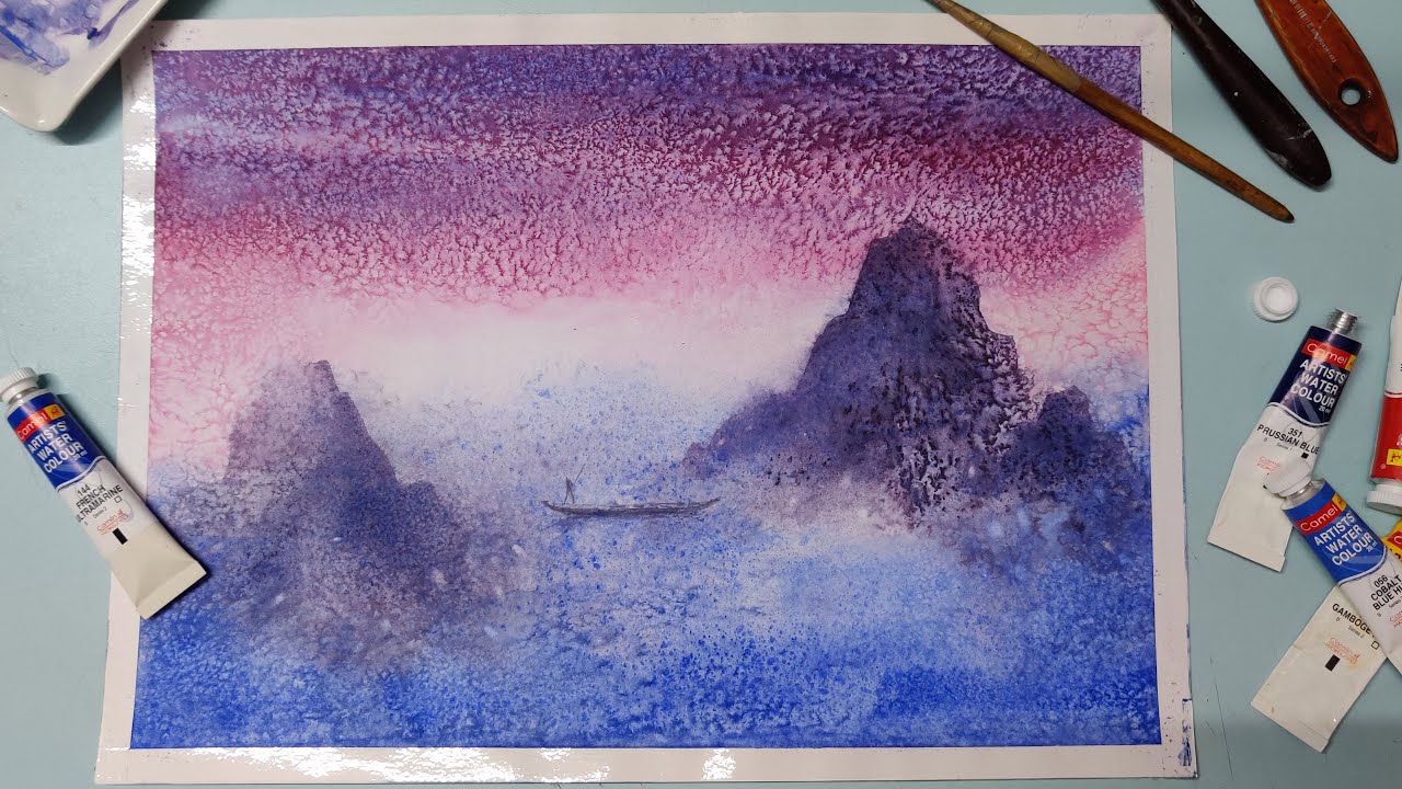 Watercolour Salt Technique Timelapse - YouTube