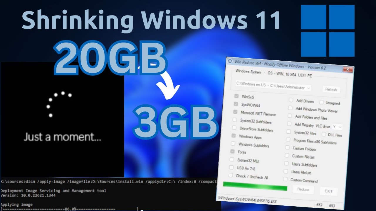 Shrinking Windows 11 (20GB to 3.5GB!) - YouTube