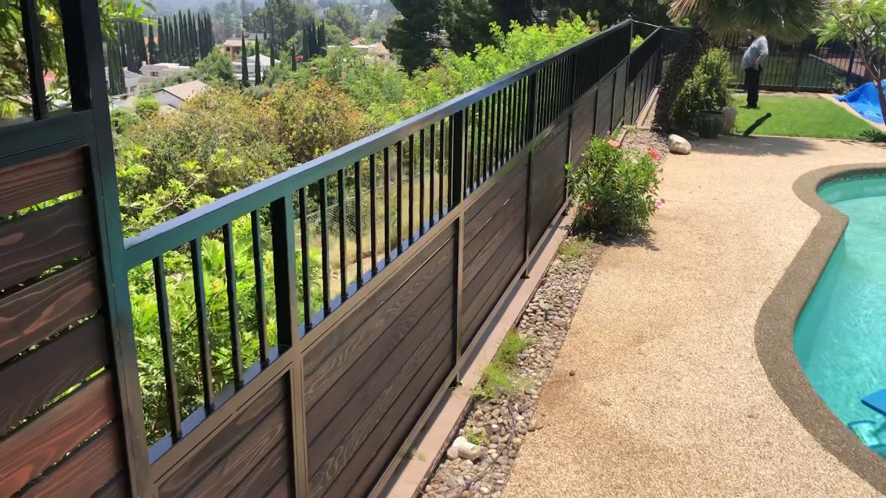 Amazing Pool Fence Design , Wrought iron with redwood . - YouTube