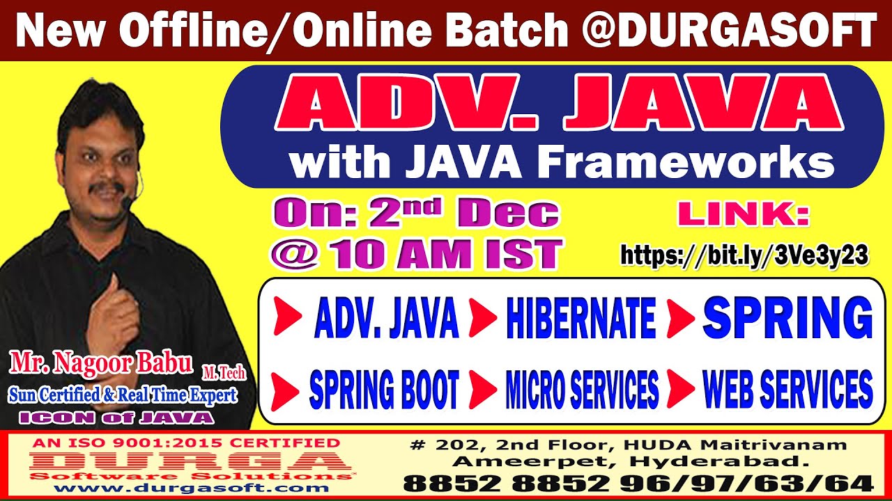 ADV. JAVA with JAVA Frameworks Offline/Online Training @ DURGASOFT - YouTube